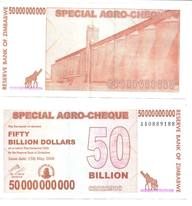 The latest Zimbabwean 50 billion dollar bank note